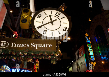 Clock and neon signs, Times Square, New York City, New York, United ...