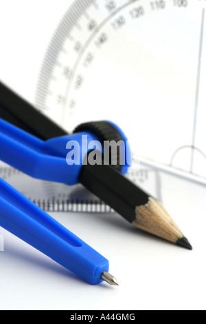 Pair of compasses, ruler and protractor Stock Photo - Alamy