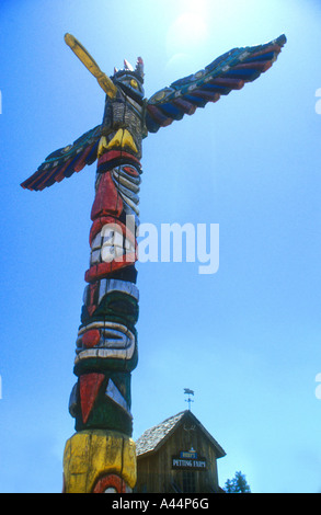 This image features a traditional Native American totem, a carved ...