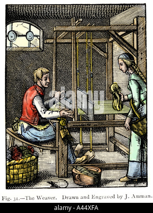17th century Loom - Woodcut Stock Photo - Alamy