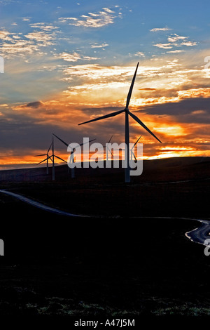Wind power turbines at dawn, Farr Wind Farm, Inverness, Scotland UK ...