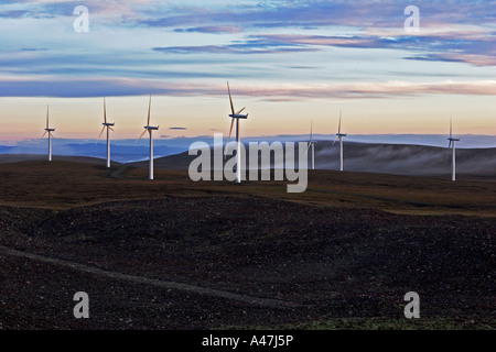 Wind power turbines at dawn, Farr Wind Farm, Inverness, Scotland UK ...