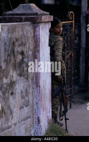 Young girl tamil tiger soldier on guard duty in Jaffna Sri Lanka Stock Photo - Alamy