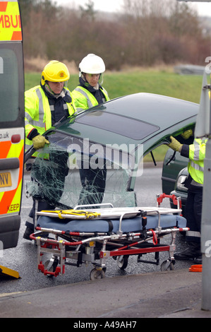 Damage to side of car and air bags deployed after Road traffic accident ...