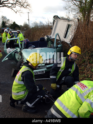 Car crashed RTA RTC Airbags Deployed roof removed cut off Stock Photo ...