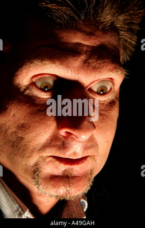 Scary frightening face eyes, nose, teeth, white skull, black background ...