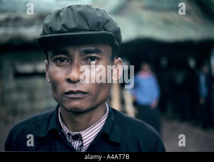 Portrait of a Khmer Rouge local leader in uniform at a Khmer Rouge camp ...