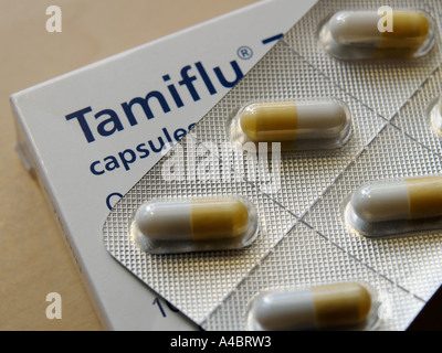Close-up of box of Oseltamivir Phosphate tablets, marketed under the ...