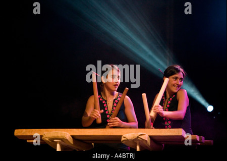 Musicians playing the Txalaparta, a traditional instrument of the ...