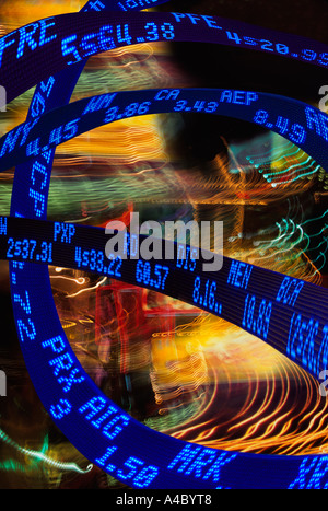 Ticker tape stock market financial data moving quickly on screen Stock ...