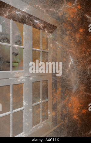 A woman's face in a window Stock Photo - Alamy