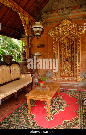 Open air palace reception room at Ubud's Royal Palace, Bali, Indonesia ...