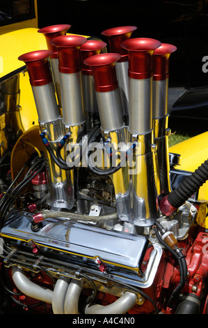 Engine intake carburater manifolds on hot rod Stock Photo - Alamy