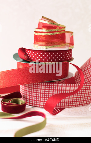 Red Stacked Spools of Ribbon Stock Photo - Alamy