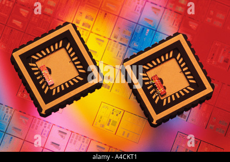 Integrated circuit with covers off showing internal chip Silicon wafer ...