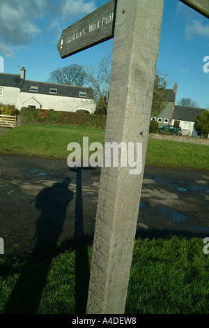 Hadrians Wall tourist trail signpost Stock Photo - Alamy