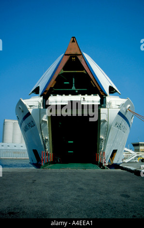 Car passenger ferry bow doors open waiting to load cars Stock Photo - Alamy