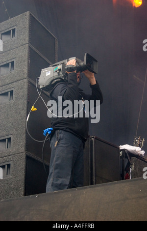Cameraman filming a rock concert with the band Anthrax playing Stock ...