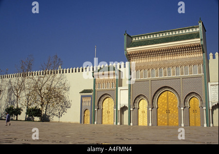 Fez, Royal Palace (Jdid Dar El Makhzen), closeup of ornate carved brass ...