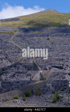Spoil heap. Disused slate quarry, Applethwaite Common, Lake District ...