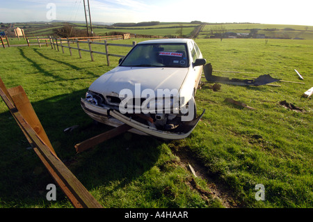 Car crash through fence, Britain, UK, RTA, RTC, traffic collision ...