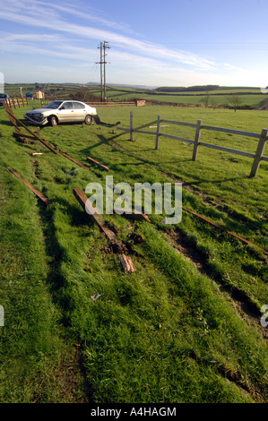 Car crash through fence, Britain, UK, RTA, RTC, traffic collision ...