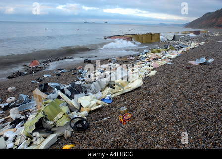 Pollution on Branscombe Beach Devon wrecked shipping containers from ...