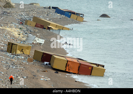 Shipping Containers washed up on a beach in the south west of the UK ...