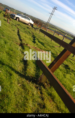 Car crash through fence, Britain, UK, RTA, RTC, traffic collision ...