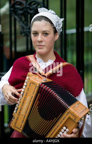 Basque woman playing accordion, Our Lady of Begoña Festival, 15 August ...
