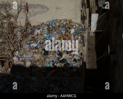 Dubai, plastic garbage in a backyard in Bur Dubai, United Arab Emirates ...