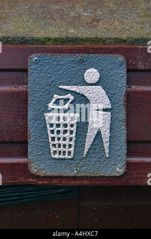 Litter bin sign at Coedydd Aber Nature Reserve Gwynedd Wales Stock ...