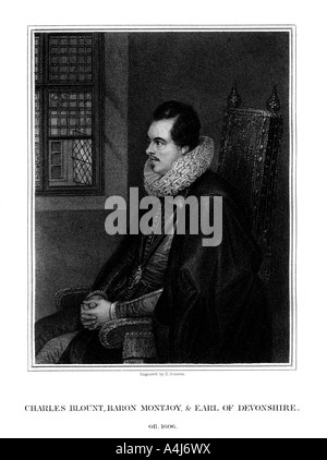Charles Blount, 8th Baron Mountjoy (1563-1606) on engraving from 1830 ...