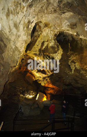 ireland county kerry, crag caves, , girl dressed in red stands in the ...