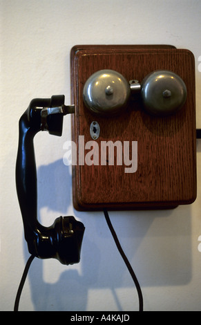 Telephone set on wooden background Stock Photo - Alamy