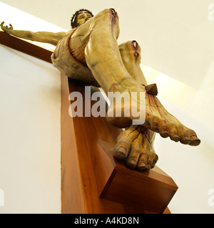 Jesus on the cross the crucifixtion looking up from feet detail Stock ...