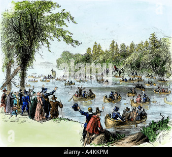 Landing of Roger Williams at Providence Rhode Island 1636. Hand-colored ...
