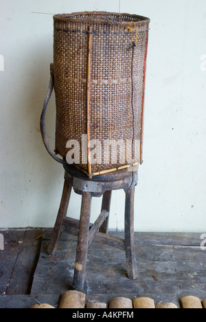 A fine woven Bidayuh basket at a long house in southern Sarawak Stock ...