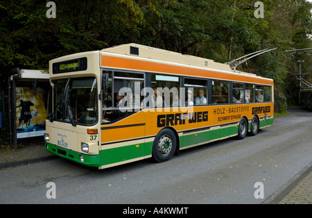 Trolley bus at the turntable at Solingen Burg, Germany. Western europes ...