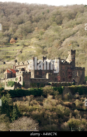 Burg Reichenstein castle on the bank of the Rhine River in Germany's ...