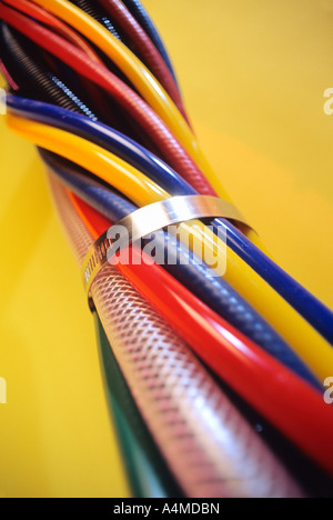 Bundle of colorful wires and cables closeup, used in telecommunication ...