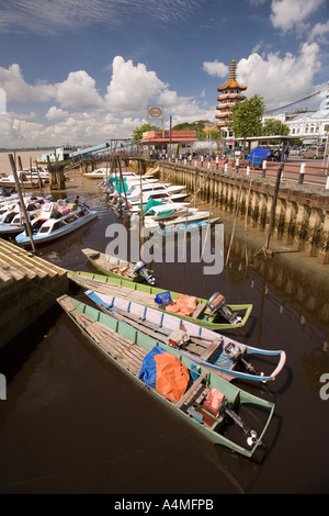 Sibu Sarawak Rejang River waterfront scene showing express boats docks ...