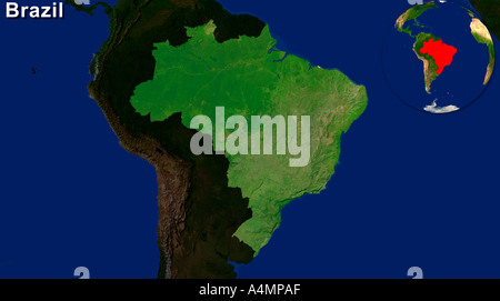 Highlighted Satellite Image Of Brazil Stock Photo - Alamy