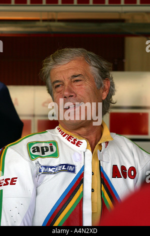 World champion motorcycle racer Giacomo Agostini (front) during the ...