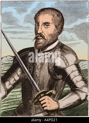 Spanish explorer Hernando de Soto with his signature. Hand-colored ...