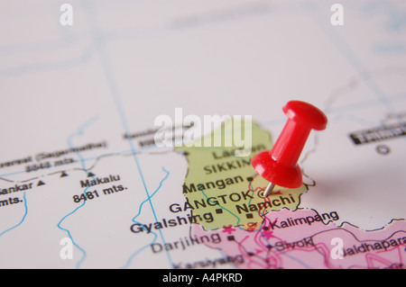 Map of India Spotted Gangtok Capital of Sikkim by Red colored Board Pin ...