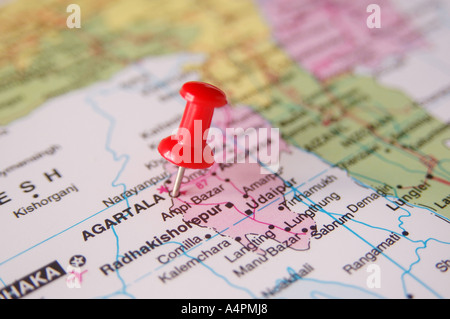 Map of India Spotted Agartala Capital of Tripura by Red colored Board ...