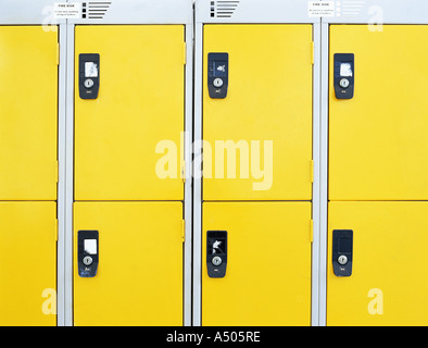 A line of yellow high school lockers Stock Photo - Alamy