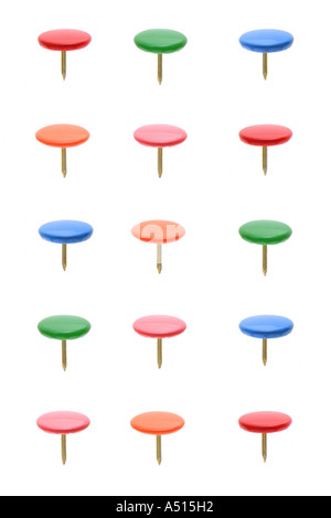 Different color drawing-pins on white background Stock Photo - Alamy
