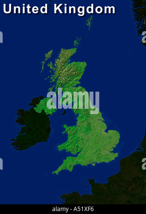 Satellite view of United Kingdom highlighted in red on planet Earth ...